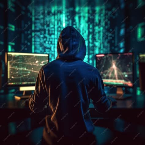 Premium Ai Image Hacker Illustration Matrix Hack Hacker Wearing Hoodie Mainframe Exploit Virus