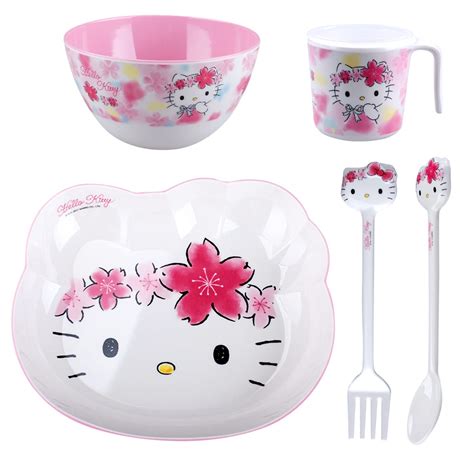 Hello Kitty Flowers Cute Pink Dinnerware Flatware Meal Set Plate Bowl Cup Fork