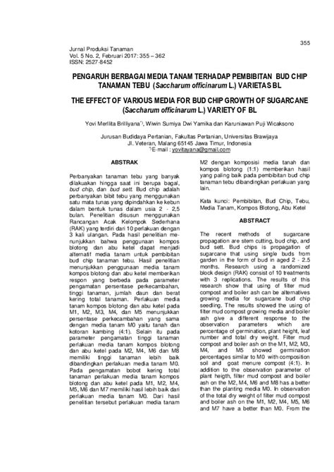 Pdf Pengaruh Berbagai Media Tanam Terhadap Pembibitan Bud Chip
