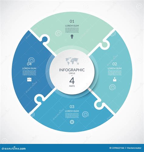 Vector Infographic Puzzle Circular Template Cycle Diagram With 4 Parts Options