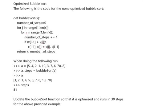Solved Optimized Bubble Sort The Following Is The Code For