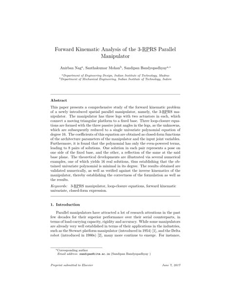 Pdf Forward Kinematic Analysis Of The 3 R P Rs Parallel Manipulator