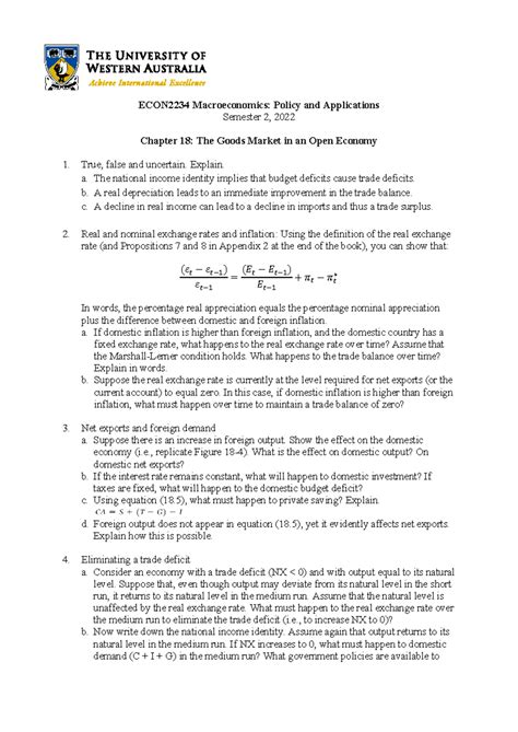 Workshop Exercise 10 Tute Econ2234 Macroeconomics Policy And Applications Semester 2 2022