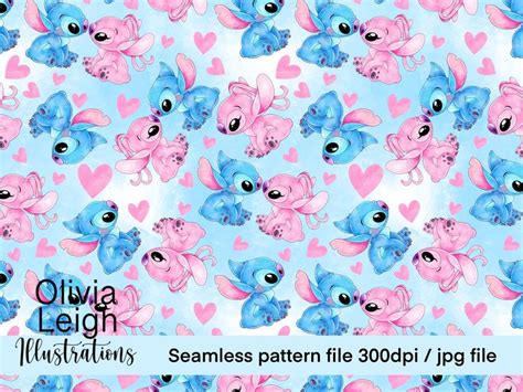 Cute Stitch And Angel Seamless Pattern Digital Paper Digital Download