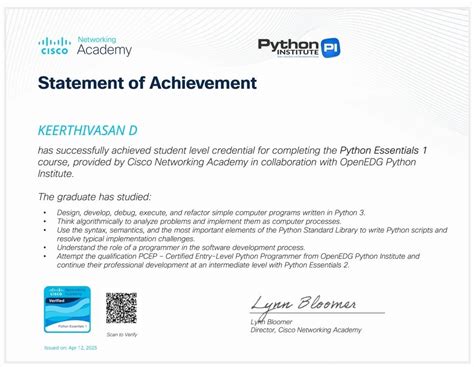 Python Cisco Pythoninstitute Codingjourney Lifelonglearning Tech Keerthivasan D