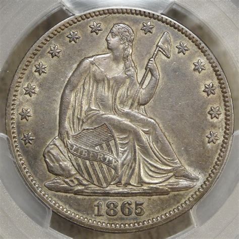 1865 Liberty Seated Half Dollar Almost Uncirculated Pcgs Au 50