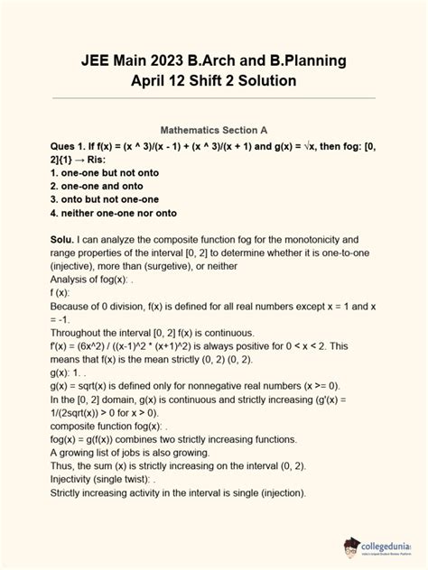 Jee Main 2023 B Arch And B Planning Solution Pdf Trigonometric