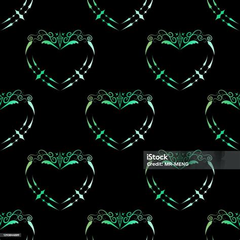 녹색 그라데이션과 검은 배경에 하트 모양 패턴으로 프레임 고딕의 원활한 개성 개념에 대한 스톡 벡터 아트 및 기타 이미지 개성 개념 검은색 고딕 양식 Istock