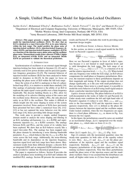 PDF A Simple Unified Phase Noise Model For Injection Locked Oscillators