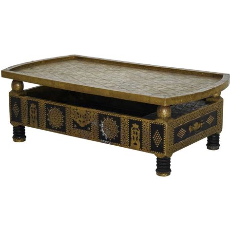 Hammered Brass And Tacks On Wooden Coffee Table For Sale At 1stdibs
