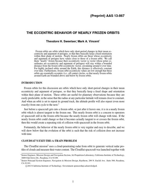 Aas Sweetser T The Eccentric Behavior Of Nearly Frozen Orbits Lunar