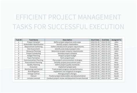 Efficient Project Management Tasks For Successful Execution Excel