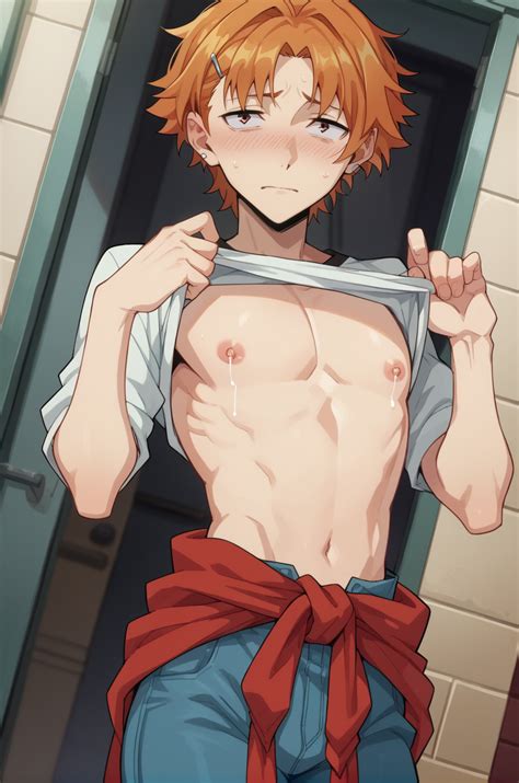 Rule 34 1boy Ai Generated Bangs Blue Pants Blush Brown Eyes Bungo