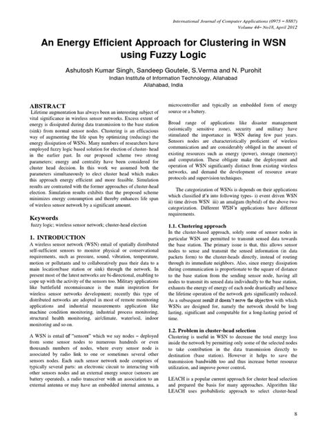 Kumar 2012 An Energy Efficient Approach For Clustering In Wsn Using Fuzzy Logic International