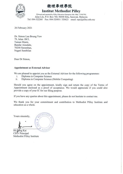 Thank You Mr Hii The Principal Of Methodist Pilley Institute Sibu