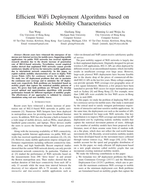 Pdf Efficient Wifi Deployment Algorithms Based On Realistic Mobility Characteristics