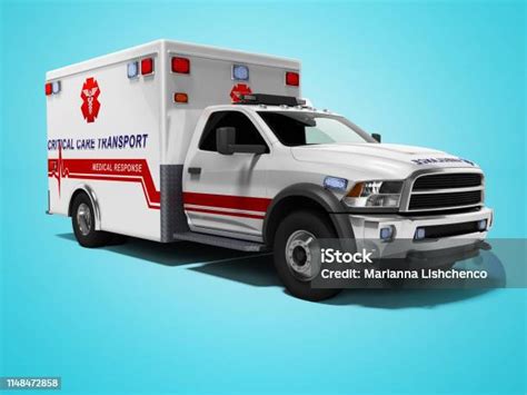 환자의 교통에 대 한 구급차 자동차 3d 그림자와 함께 파란색 배경에 렌더링 1위에 대한 스톡 사진 및 기타 이미지 1위 3차원 형태 건강관리와 의술 Istock