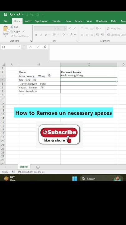 How To Remove Un Necessary Spaces In Excel Excel Exceltips Howto Remove Trim Youtube