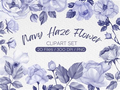 Navy Watercolor Flower Clipart Elegant Floral Pngs Commercial Use Etsy