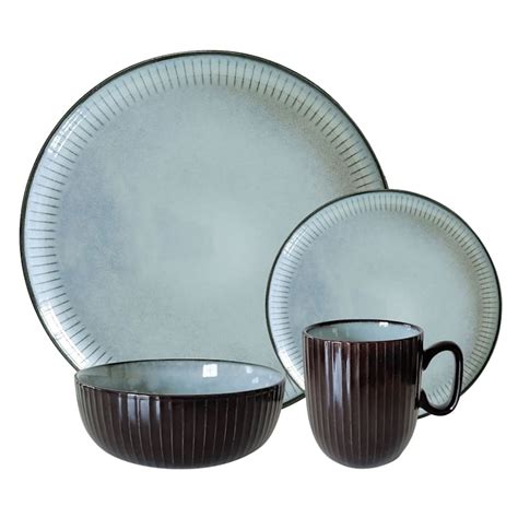 16 Piece Ribbed Dinnerware Set Black