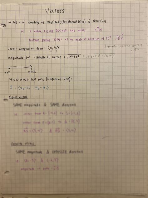 SOLUTION Algebra Trig Honors Chapter Summary Notes Vectors Pt Studypool