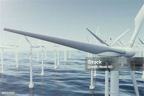 아름 다운 바다 바람 터빈 바다 깨끗 한 에너지 바람 에너지 생태 개념입니다 3 차원 렌더링 개발에 대한 스톡 사진 및 기타 이미지 Istock