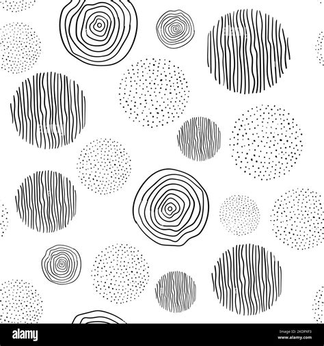 Abstract Seamless Pattern With Hand Drawn Dotted Circles Black And White Background For