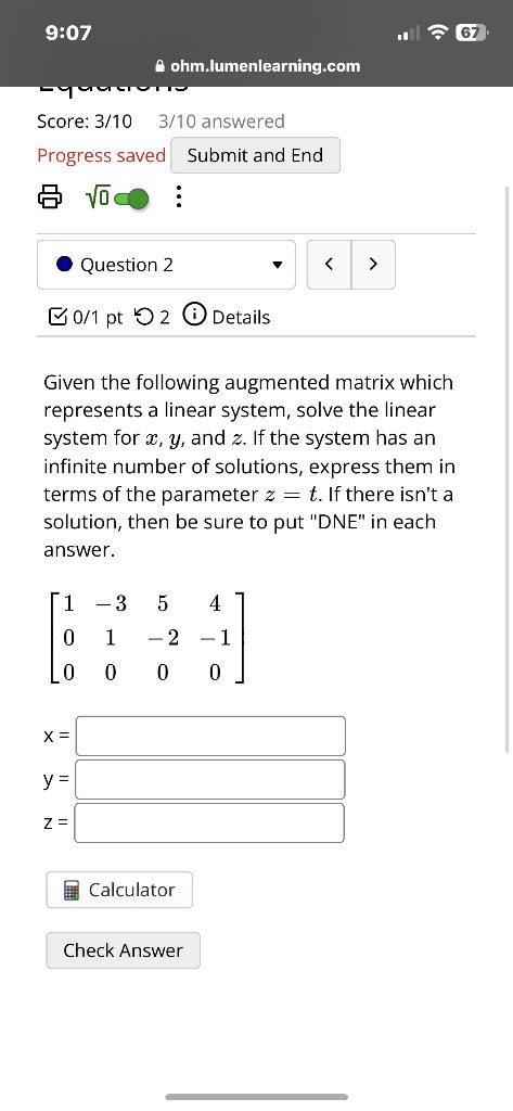 Solved Given The Following Augmented Matrix Which Represents