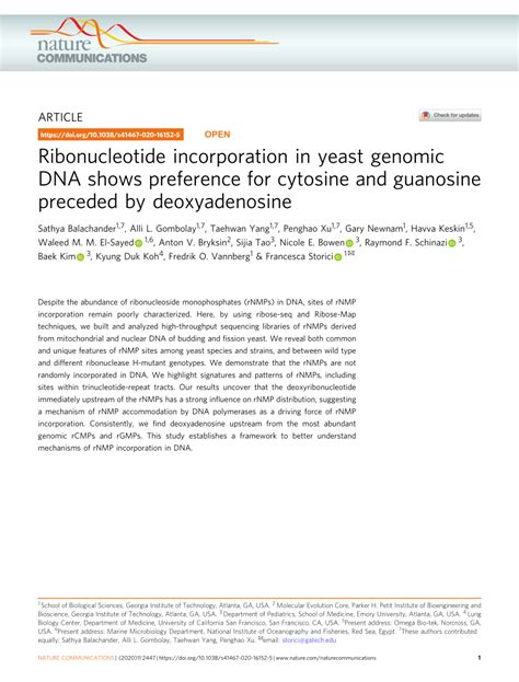 Pdf Ribonucleotide Incorporation In Yeast Genomic Dna Shows Preference For Cytosine And