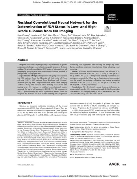 Pdf Data From Residual Convolutional Neural Network For The Determination Of Idh Status In Low
