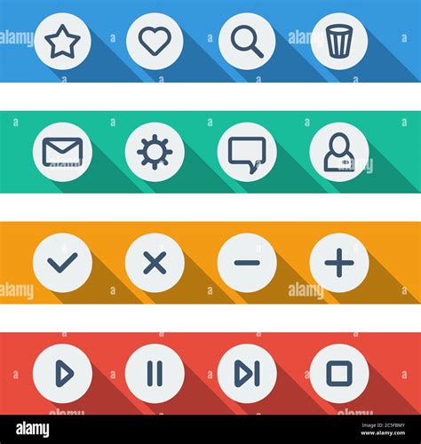 Flat Ui Design Elements Set Of Basic Web Icons On Colorful Bars Vector Illustration Stock
