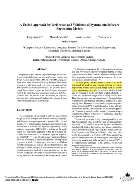 A Unified Approach For Verification And Validation Of Systems And Software Engineering Models