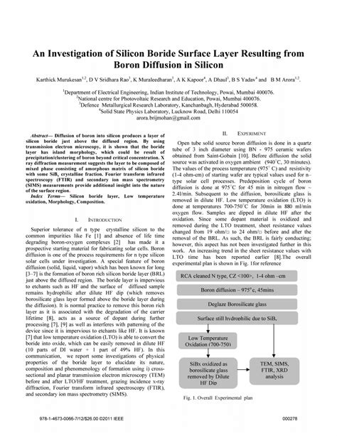 Pdf An Investigation Of Silicon Boride Surface Layer Resulting From Boron Diffusion In Silicon