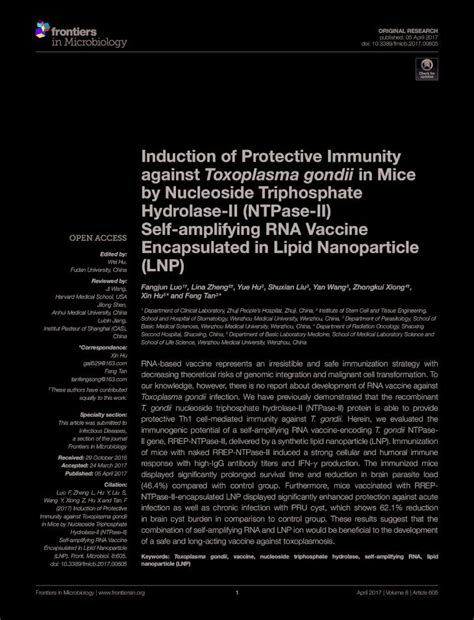 Pdf Induction Of Protective Immunity Toxoplasma Gondii · Toxoplasma
