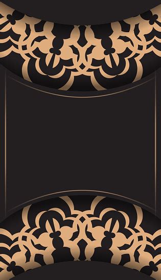 고급 장식품이 있는 검은색 프린트 디자인 엽서용 직사각형 템플릿 텍스트 및 빈티지 패턴에 대한 장소와 초대 준비 0명에 대한