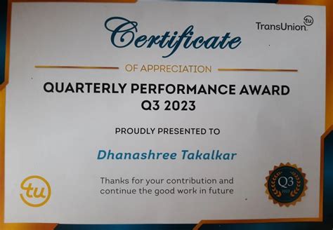 Dhanashree Takalkar On Linkedin Quarterly Performance Award🥳🥳 13 Comments