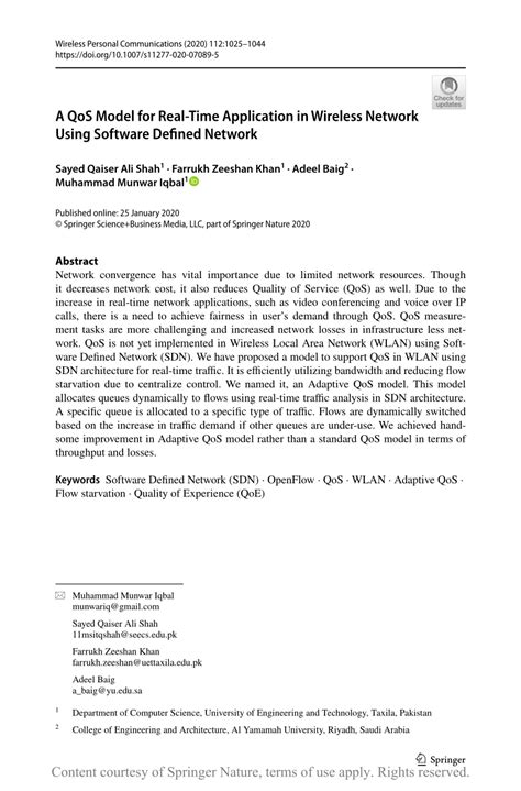 A Qos Model For Real Time Application In Wireless Network Using