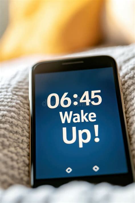 Smartphone Alarm Screen Displaying Wake Up Message At 0645 With Soft