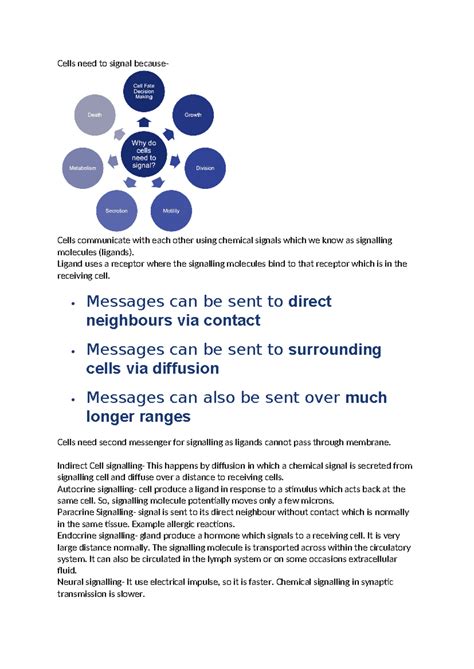 Cell Signaling Notes On Cell Signalling Cells Need To Signal Because Cells Communicate With