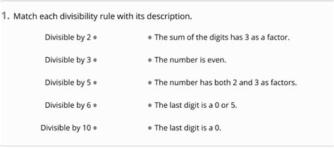 Solved 1 Match Each Divisibility Rule With Its Description Divisible