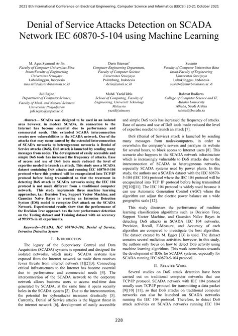 Pdf Denial Of Service Attacks Detection On Scada Network Iec 60870 5