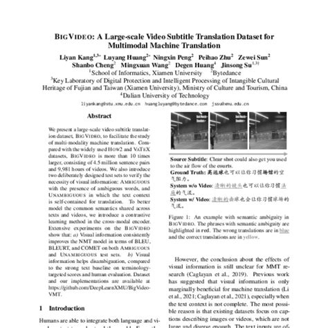 Bigvideo A Large Scale Video Subtitle Translation Dataset For Multimodal Machine Translation