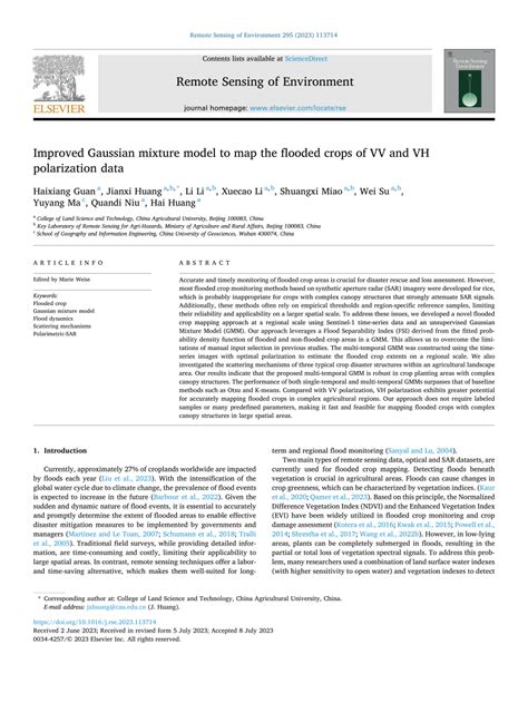 Pdf Improved Gaussian Mixture Model To Map The Flooded Crops Of Vv