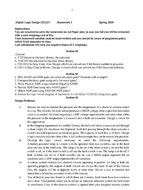 Homework 01 Spring 2020 1 Digital Logic Design Ee227 Homework I Spring 2020 Instructions