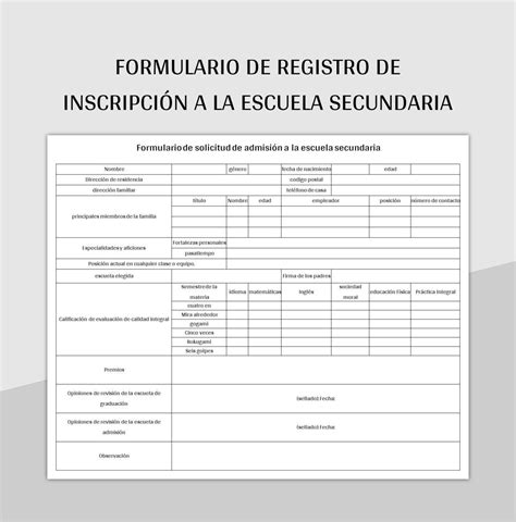 Plantilla De Excel Formulario De Registro De Inscripción A La Escuela Secundaria Y Hoja De