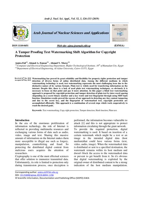 Pdf A Tamper Proofing Text Watermarking Shift Algorithm For Copyright