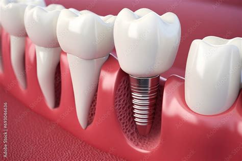 Dental Implantation Procedure Close Up Illustration Of Teeth With