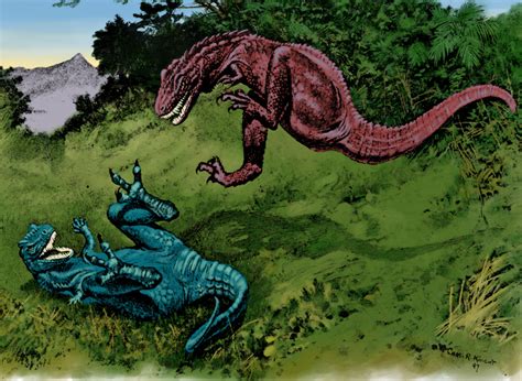 Two Laelaps Dinosaursdryptosaurus Fighting Charles R Knight