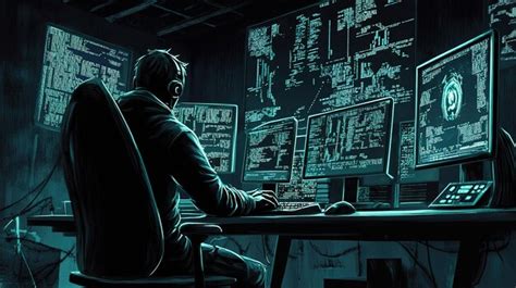 A Cybersecurity Expert Monitors Multiple Screens In A Dark Control Room