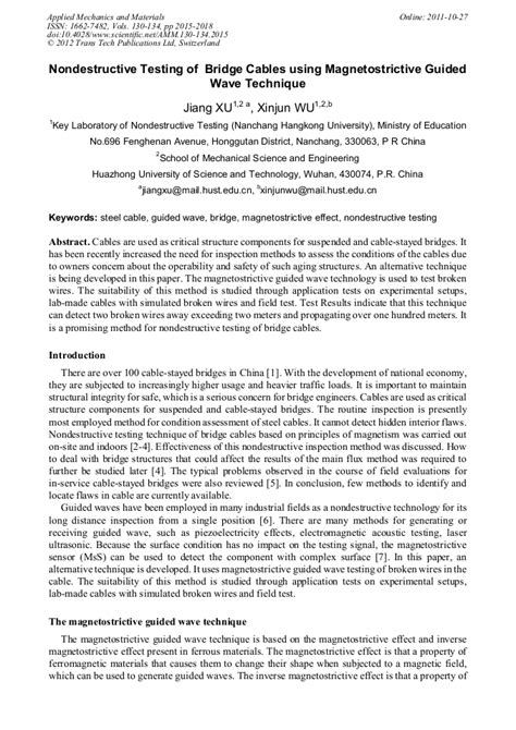 Nondestructive Testing Of Bridge Cables Using Magnetostrictive Guided Wave Technique
